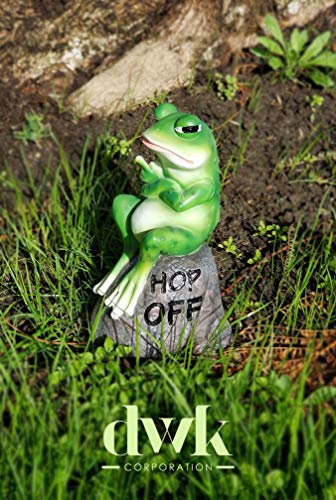 DWK - Froggie's Bad Day - Adorable Indoor Outdoor Flip Off Frog on Stone Rock with Hop Off Message Middle Finger Figurine Grumpy Toad Home Decor Accent Garden Patio Accessory, 7.75-inch…