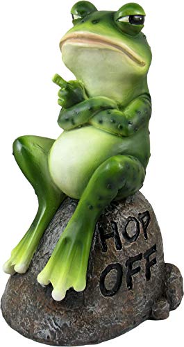 DWK - Froggie's Bad Day - Adorable Indoor Outdoor Flip Off Frog on Stone Rock with Hop Off Message Middle Finger Figurine Grumpy Toad Home Decor Accent Garden Patio Accessory, 7.75-inch…