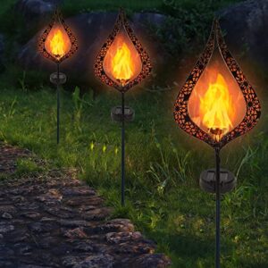 glintoper 2 pack solar garden stake lights outdoor, solar powered flickering flame lights, dancing flames led landscape lighting, halloween christmas decorative torch art for yard walkway pathway lawn