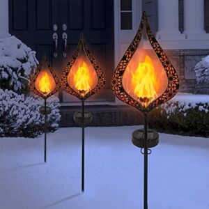 Glintoper 2 Pack Solar Garden Stake Lights Outdoor, Solar Powered Flickering Flame Lights, Dancing Flames LED Landscape Lighting, Halloween Christmas Decorative Torch Art for Yard Walkway Pathway Lawn