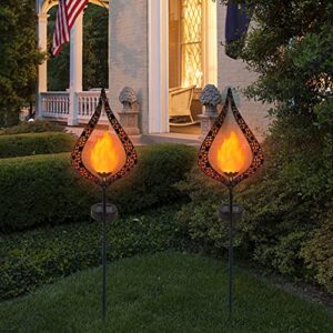 Glintoper 2 Pack Solar Garden Stake Lights Outdoor, Solar Powered Flickering Flame Lights, Dancing Flames LED Landscape Lighting, Halloween Christmas Decorative Torch Art for Yard Walkway Pathway Lawn