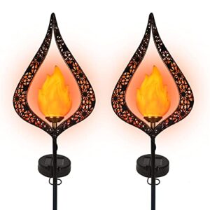 Glintoper 2 Pack Solar Garden Stake Lights Outdoor, Solar Powered Flickering Flame Lights, Dancing Flames LED Landscape Lighting, Halloween Christmas Decorative Torch Art for Yard Walkway Pathway Lawn