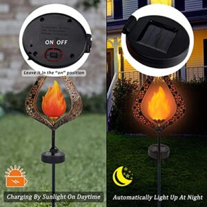 Glintoper 2 Pack Solar Garden Stake Lights Outdoor, Solar Powered Flickering Flame Lights, Dancing Flames LED Landscape Lighting, Halloween Christmas Decorative Torch Art for Yard Walkway Pathway Lawn