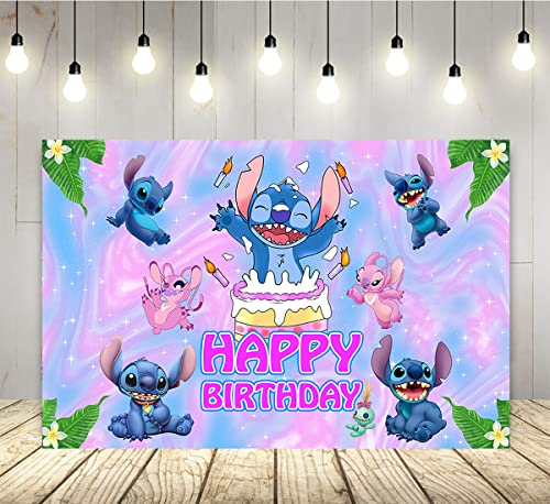 Hawaiian Aloha Backdrop for Lilo and Stitch Theme Birthday Party Supplies 5x3ft Tropical Photo Background for Stitch Theme Party Cake Table Decorations Baby Shower Banner