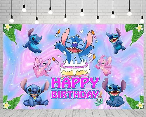 Hawaiian Aloha Backdrop for Lilo and Stitch Theme Birthday Party Supplies 5x3ft Tropical Photo Background for Stitch Theme Party Cake Table Decorations Baby Shower Banner