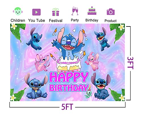 Hawaiian Aloha Backdrop for Lilo and Stitch Theme Birthday Party Supplies 5x3ft Tropical Photo Background for Stitch Theme Party Cake Table Decorations Baby Shower Banner