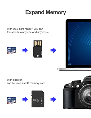 Netac 64GB Micro SD Card MicroSDXC UHS-I Flash Memory Card Up to 100MB/s - A1, U3, Class10, V30, 667X, FAT32 High-Speed TF Card