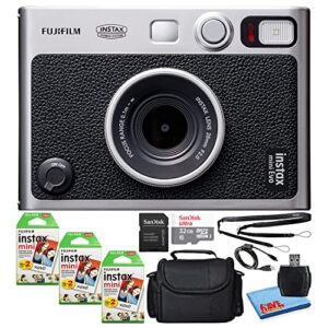 fujifilm instax mini evo hybrid instant film camera (16745183) bundle with 60 instant film sheets + 32gb microsd memory card + small padded case + sd card reader + microfiber cleaning cloth