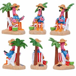 TERESA'S COLLECTIONS Flamingo Garden Statues with Outdoor Solar Lights for Yard,Hawaii Beach Flamingo Yard Art,Tropical Resin Sculptures Figurines for Patio Lawn Decorations,Gift,7.3"