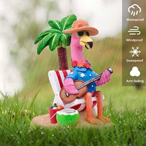 TERESA'S COLLECTIONS Flamingo Garden Statues with Outdoor Solar Lights for Yard,Hawaii Beach Flamingo Yard Art,Tropical Resin Sculptures Figurines for Patio Lawn Decorations,Gift,7.3"