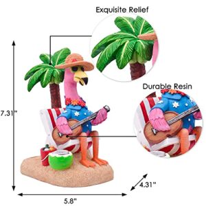 TERESA'S COLLECTIONS Flamingo Garden Statues with Outdoor Solar Lights for Yard,Hawaii Beach Flamingo Yard Art,Tropical Resin Sculptures Figurines for Patio Lawn Decorations,Gift,7.3"