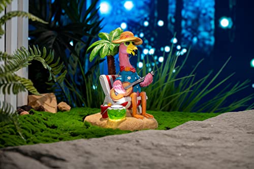 TERESA'S COLLECTIONS Flamingo Garden Statues with Outdoor Solar Lights for Yard,Hawaii Beach Flamingo Yard Art,Tropical Resin Sculptures Figurines for Patio Lawn Decorations,Gift,7.3"