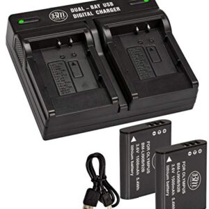 BM Premium 2 LI-90B, LI-92B Batteries and Dual Battery Charger for Olympus Tough TG-6, TG-5, TG-Tracker, Tough SH-1, SH-2, SP100 IHS, Tough TG-1 iHS, TG-2 iHS, TG-3, TG-4, SH-50, SH-60, XZ-2 iHS