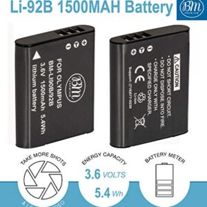 BM Premium 2 LI-90B, LI-92B Batteries and Dual Battery Charger for Olympus Tough TG-6, TG-5, TG-Tracker, Tough SH-1, SH-2, SP100 IHS, Tough TG-1 iHS, TG-2 iHS, TG-3, TG-4, SH-50, SH-60, XZ-2 iHS