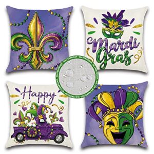 jojogogo mardi gras decorations outdoor throw pillow covers 18×18 waterproof set of 4 happy mardi gras fat tuesday decor carnival theme masquerade party decorations for front porch and patio furniture