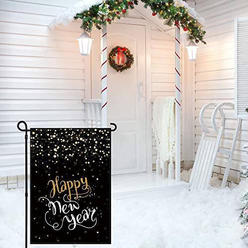 ROCWOHO Happy New Year Decorations Garden Flags Double Sided Burlap Flag Winter Holiday Party Yard Outdoor Decoration 12.5 x 18 Inch