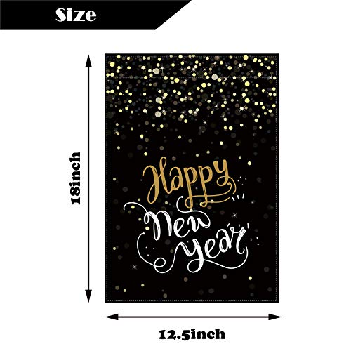 ROCWOHO Happy New Year Decorations Garden Flags Double Sided Burlap Flag Winter Holiday Party Yard Outdoor Decoration 12.5 x 18 Inch