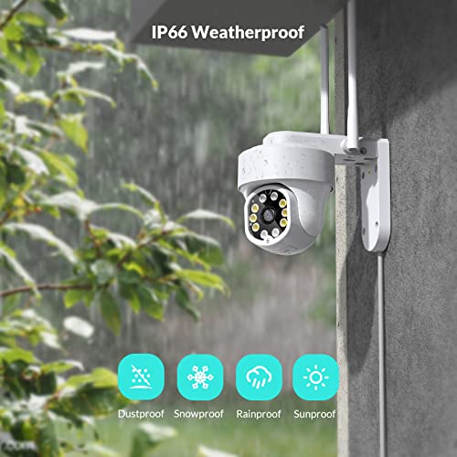 NETVUE Outdoor Security Surveillance Camera- 2.4G WiFi 360° View Pan Tilt Camera, Compatible with Alexa, Two-Way Audio, Color Night Vision, Floodlights, Digital Zoom Camera & Smart Motion Detection