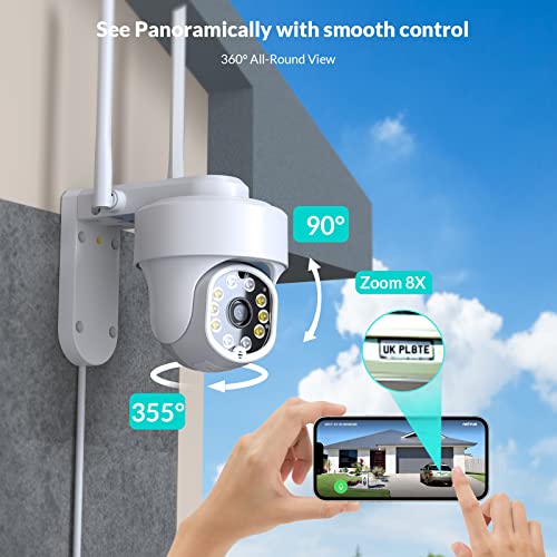 NETVUE Outdoor Security Surveillance Camera- 2.4G WiFi 360° View Pan Tilt Camera, Compatible with Alexa, Two-Way Audio, Color Night Vision, Floodlights, Digital Zoom Camera & Smart Motion Detection