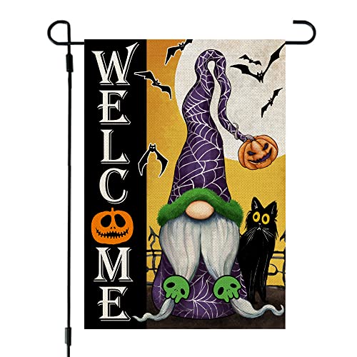 Halloween Gnome Garden Flag 12x18 Inch Small Double Sided Burlap Welcome Seasonal Holiday Yard Outside