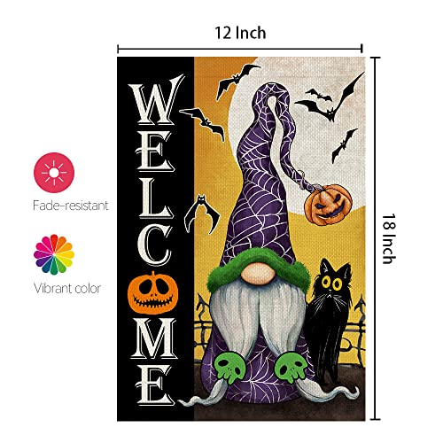 Halloween Gnome Garden Flag 12x18 Inch Small Double Sided Burlap Welcome Seasonal Holiday Yard Outside