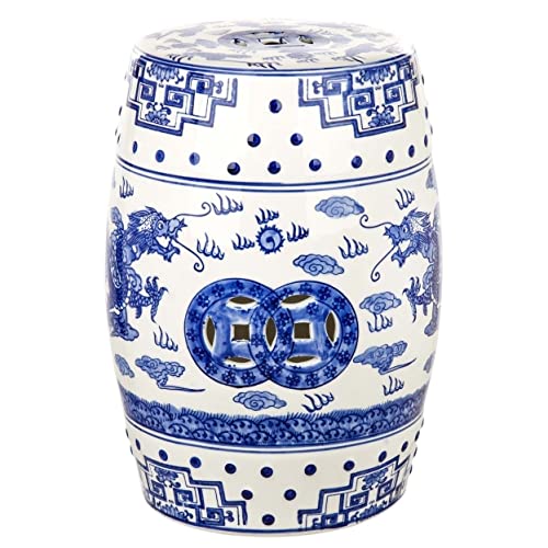 Safavieh Dragon's Breath Chinoiserie Ceramic Decorative Garden Stool, Blue