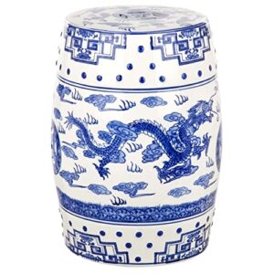 Safavieh Dragon's Breath Chinoiserie Ceramic Decorative Garden Stool, Blue