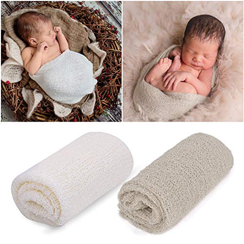 Outgeek Newborn Baby Photography Props 2 Pcs Long Ripple Wrap Newborn Props Baby Photo Props DIY Newborn Photography Wrap (White and Light Brown)