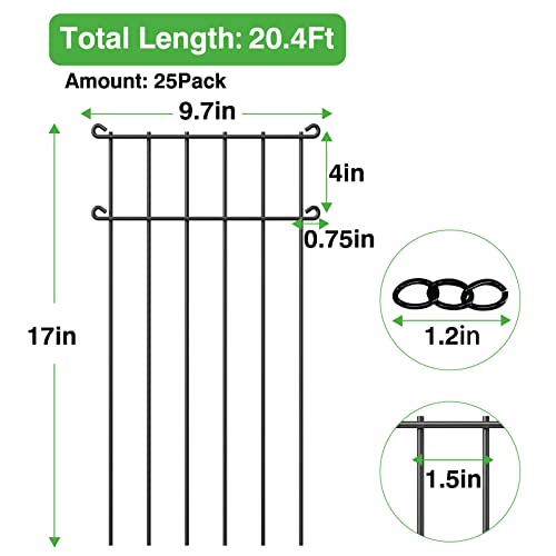 25 Pack Garden Fence No Dig Fencing, 17inchx19ft Rustproof Metal Wire Panel Animal Barrier Fence for Dogs, Yard Guard Fence Landscape Patio Outdoor Decor.