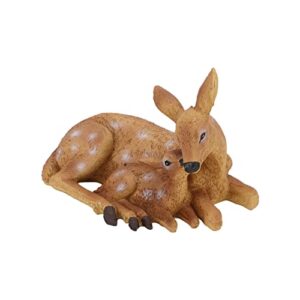 cyrank resin deer figurine, mini animal figurine deer decorations 3.8×2.2×6.7in outdoor garden statue deer lying down sculpture ornaments housewarming gift