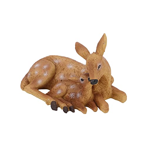 Cyrank Resin Deer Figurine, Mini Animal Figurine Deer Decorations 3.8x2.2x6.7in Outdoor Garden Statue Deer Lying Down Sculpture Ornaments Housewarming Gift