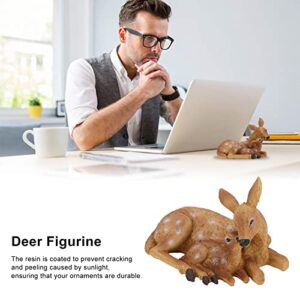 Cyrank Resin Deer Figurine, Mini Animal Figurine Deer Decorations 3.8x2.2x6.7in Outdoor Garden Statue Deer Lying Down Sculpture Ornaments Housewarming Gift