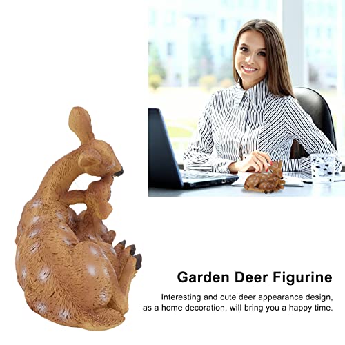 Cyrank Resin Deer Figurine, Mini Animal Figurine Deer Decorations 3.8x2.2x6.7in Outdoor Garden Statue Deer Lying Down Sculpture Ornaments Housewarming Gift