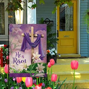 He is Risen Spring Easter Small Garden Flag Vertical Double Sided Burlap Welcome Farmhouse Yard Outdoor Decoration 12 x 18 Inches