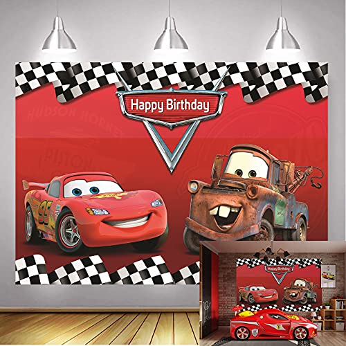 Cars Backdrop for Birthday Party Car Race Party Decoration Backgrounds Black Checkered Photo Photography Supplies 7X 5FT