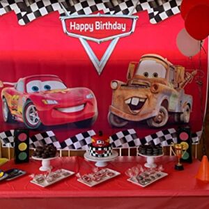 Cars Backdrop for Birthday Party Car Race Party Decoration Backgrounds Black Checkered Photo Photography Supplies 7X 5FT