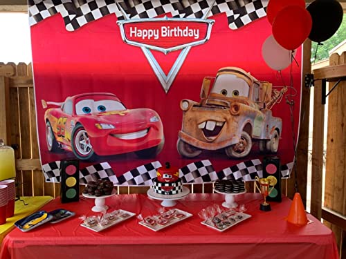 Cars Backdrop for Birthday Party Car Race Party Decoration Backgrounds Black Checkered Photo Photography Supplies 7X 5FT