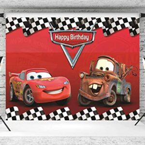 Cars Backdrop for Birthday Party Car Race Party Decoration Backgrounds Black Checkered Photo Photography Supplies 7X 5FT