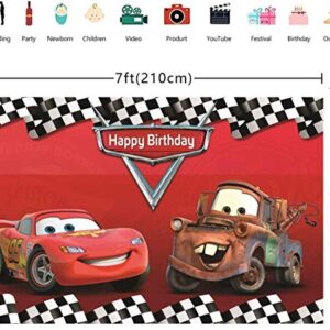 Cars Backdrop for Birthday Party Car Race Party Decoration Backgrounds Black Checkered Photo Photography Supplies 7X 5FT