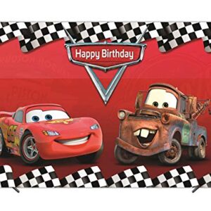 Cars Backdrop for Birthday Party Car Race Party Decoration Backgrounds Black Checkered Photo Photography Supplies 7X 5FT