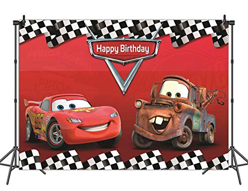 Cars Backdrop for Birthday Party Car Race Party Decoration Backgrounds Black Checkered Photo Photography Supplies 7X 5FT