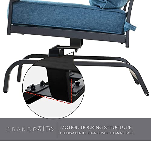 Grand patio 5 Pieces Patio Furniture Set with 30 Inch 50,000 BTU Steel Square Propane Fire Pit Table,4 Rocking Metal Patio Chairs with Peacock Blue Cushions