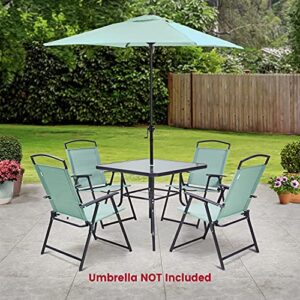 Crestlive Products 5 Piece Patio Dining Set with 4 Folding Chairs and Table Outdoor Dining Furniture with Square Glass Tabletop, Umbrella Hole for Bistro, Garden, Backyard, Deck(Green)