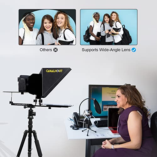 All-Metal teleprompter Supports 12.9" Tablets Prompting, w/a liftable Shooting Platform to Provide Wide-Angle Shooting for The Camera.