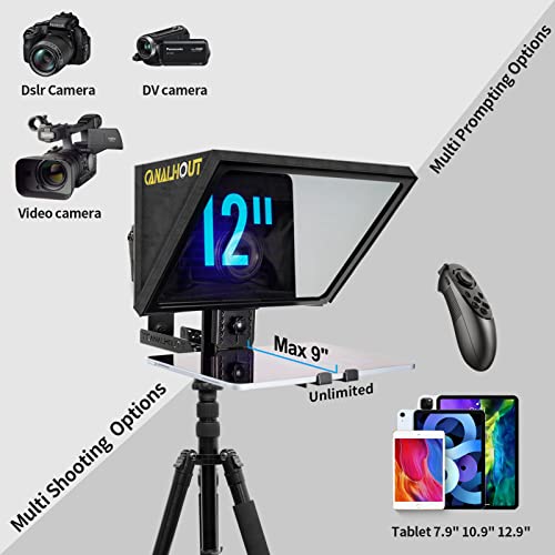 All-Metal teleprompter Supports 12.9" Tablets Prompting, w/a liftable Shooting Platform to Provide Wide-Angle Shooting for The Camera.