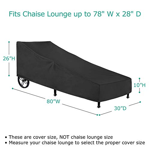 SunPatio Outdoor Chaise Lounge Cover Waterproof, Patio Furniture Lounge Chair Cover with Sealed Seam and Air Vent, UV & Rip & Fade Resistant, All Weather Protection, 80W x 30D x 26H inch, Black