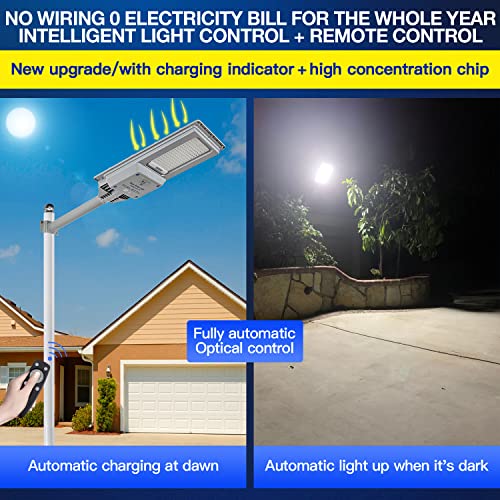 Vikrami 1000W Solar Street Lights Outdoor Waterproof 80000LM, Dusk to Dawn, with Motion Sensor and Remote Control, Suitable for courtyards, Gardens, Streets, Garage, etc. Wall or Pole Mount