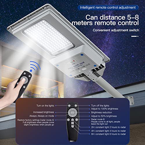 Vikrami 1000W Solar Street Lights Outdoor Waterproof 80000LM, Dusk to Dawn, with Motion Sensor and Remote Control, Suitable for courtyards, Gardens, Streets, Garage, etc. Wall or Pole Mount