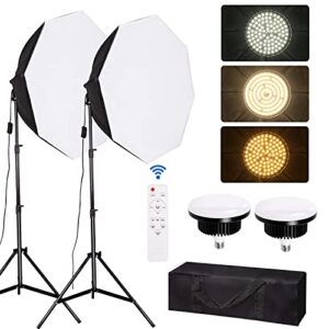 octagonal softbox lighting kit,photography lighting video studio light with 85w e27 3000-6500k dimmable led light bulb professional studio equipment for portrait photography, video recording