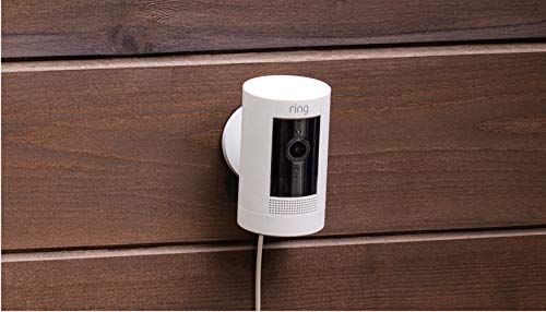 Ring Stick Up Cam Plug-In HD security camera with two-way talk, Works with Alexa – White – 2-Pack